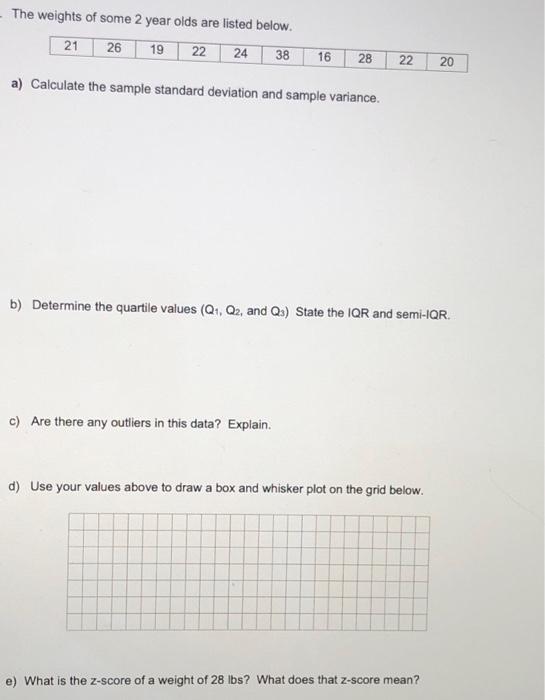 Solved The weights of some 2 year olds are listed below. a) | Chegg.com