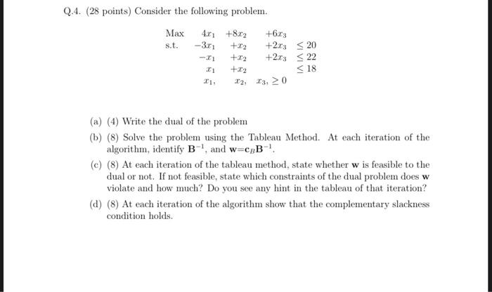 Solved Q.4. (28 points) Consider the following problem. Max | Chegg.com