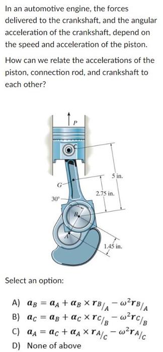 Solved In an automotive engine, the forces delivered to the | Chegg.com