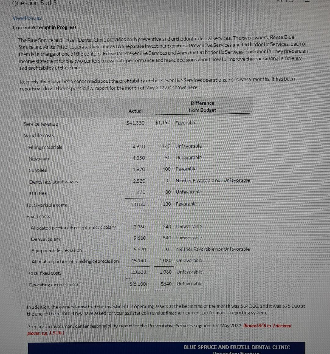 Solved Question 5 of 5 View Policies Current Attempt in | Chegg.com