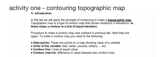 Solved vity one - contouring topographic map 1/. | Chegg.com