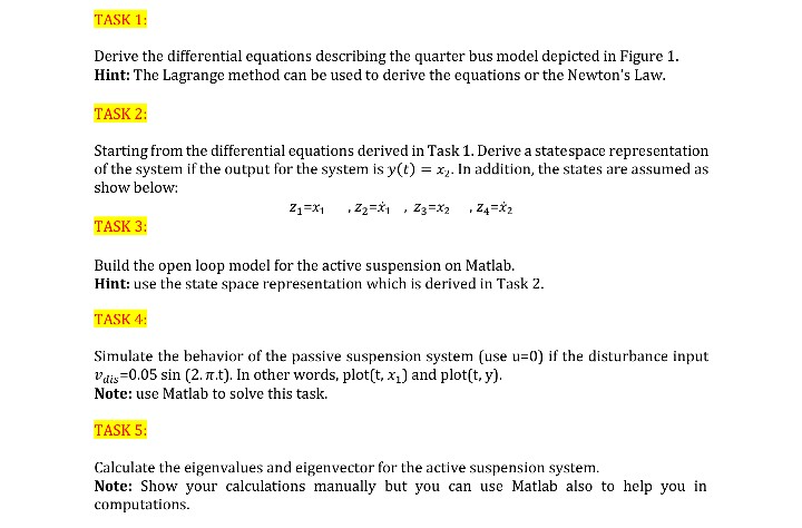 TASK 1: Derive the differential equations describing | Chegg.com