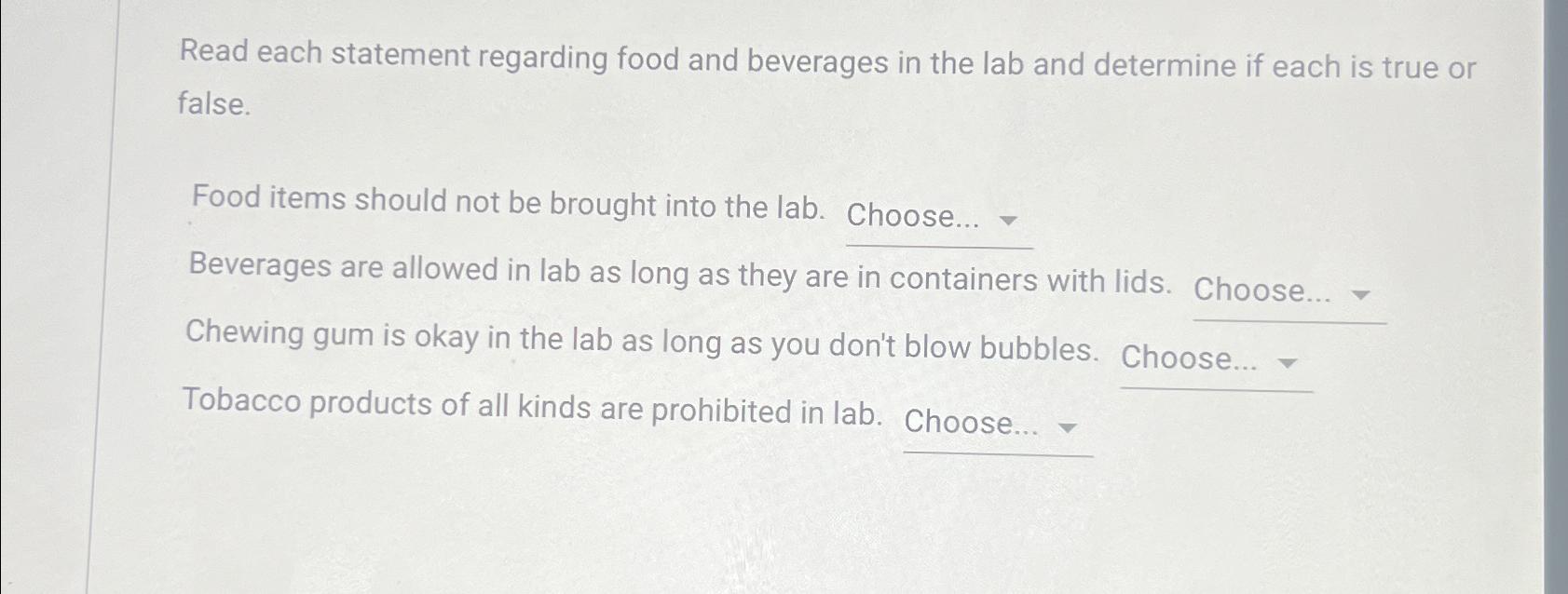 Solved Read each statement regarding food and beverages in | Chegg.com