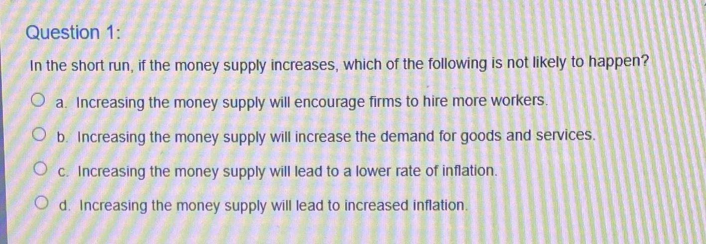 Solved Question 1:In the short run, if the money supply | Chegg.com