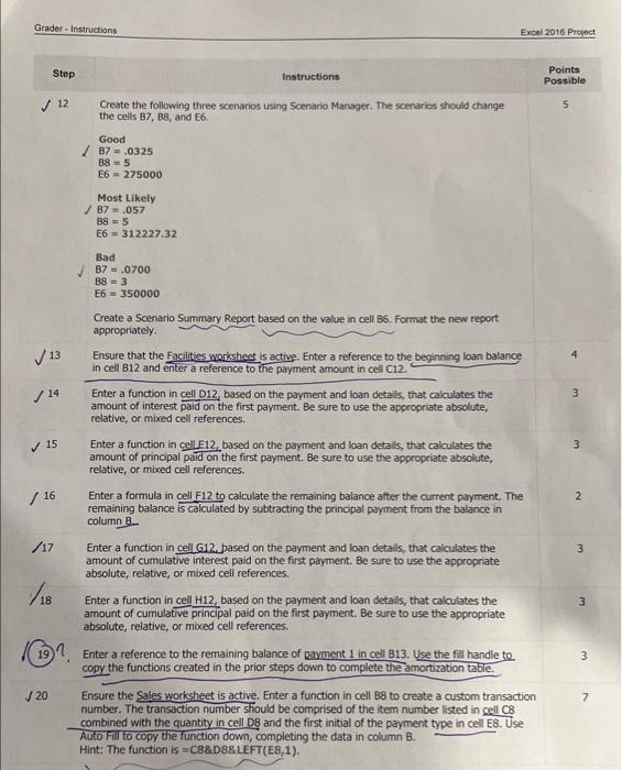 Solved Grader Instructions Excel 2016 Project Step Points 