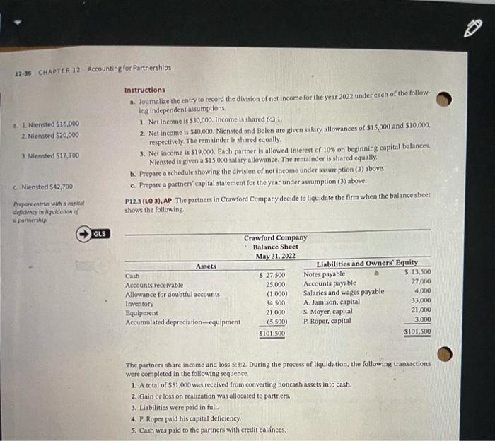 Solved 12-36 CHAPTER 12 Accounting for Partnerships a 1. | Chegg.com