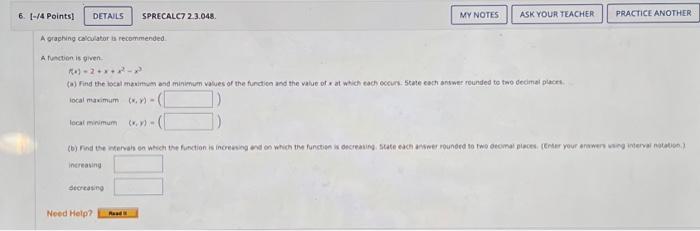 Solved 6. [-/4 Points] DETAILS A graphing calculator is | Chegg.com