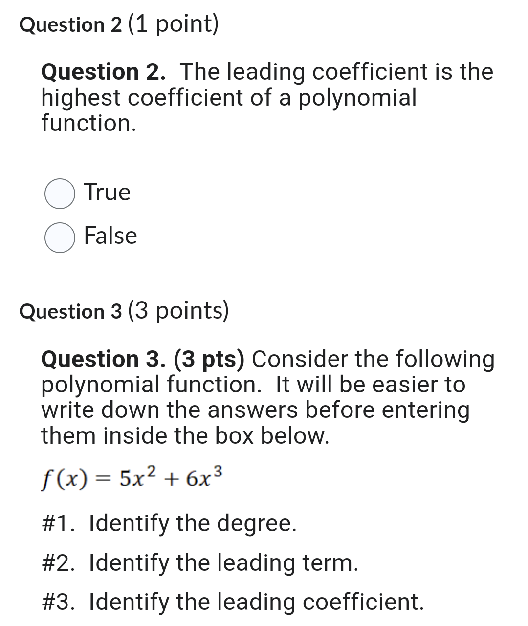 Solved Question 2 (1 ﻿point)Question 2. ﻿The leading | Chegg.com