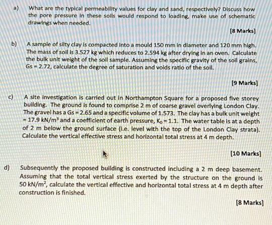Solved What are the typical permeability values for clay and | Chegg.com