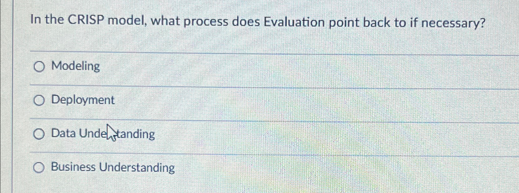 Solved In the CRISP model, what process does Evaluation | Chegg.com