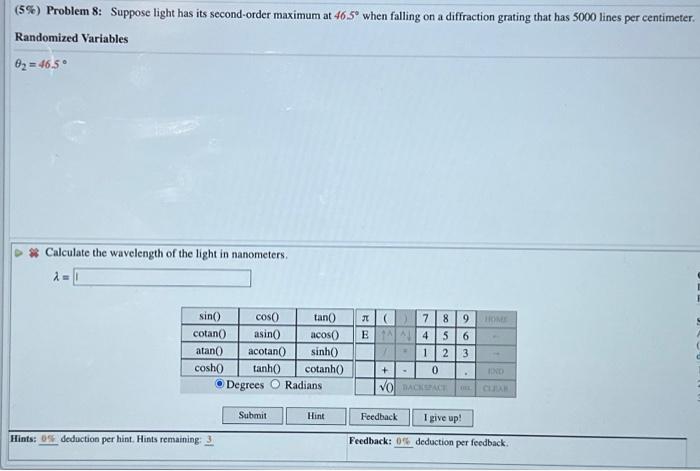 Solved Suppose light has its second-order maximum at 46.5 | Chegg.com