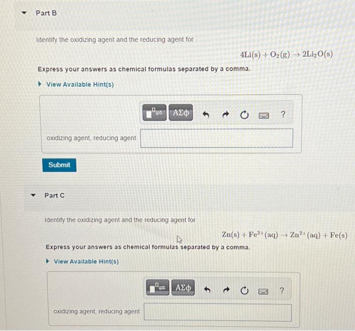 Solved Identify the oxidizing agent and the reducing agent | Chegg.com