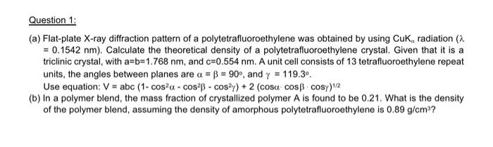 Solved Question 1: (a) Flat-plate X-ray diffraction pattern | Chegg.com
