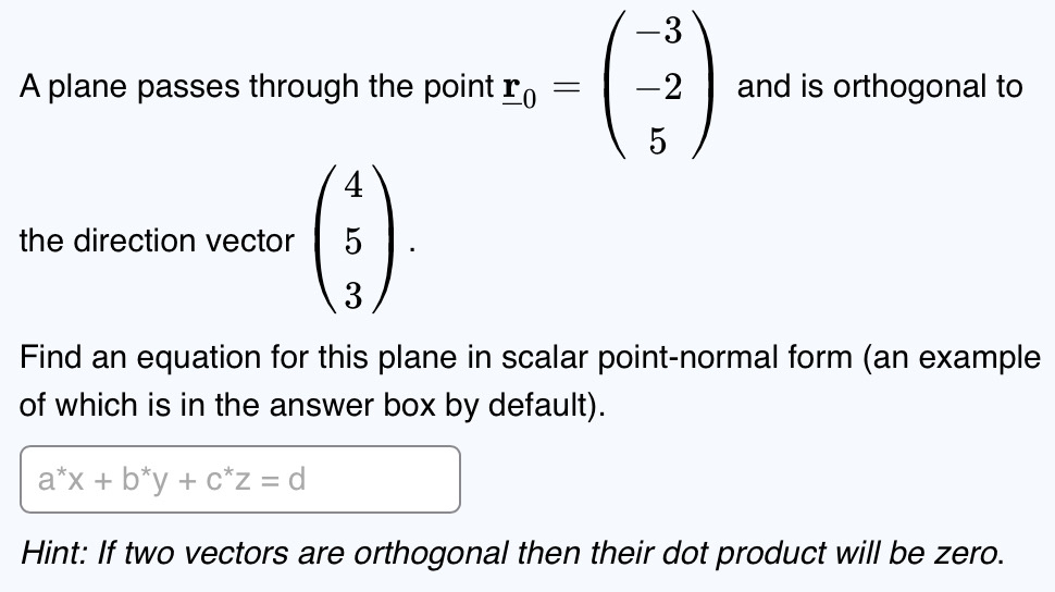 Solved A plane passes through the point | Chegg.com