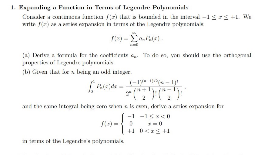 Solved Expanding a Function in Terms of Legendre | Chegg.com
