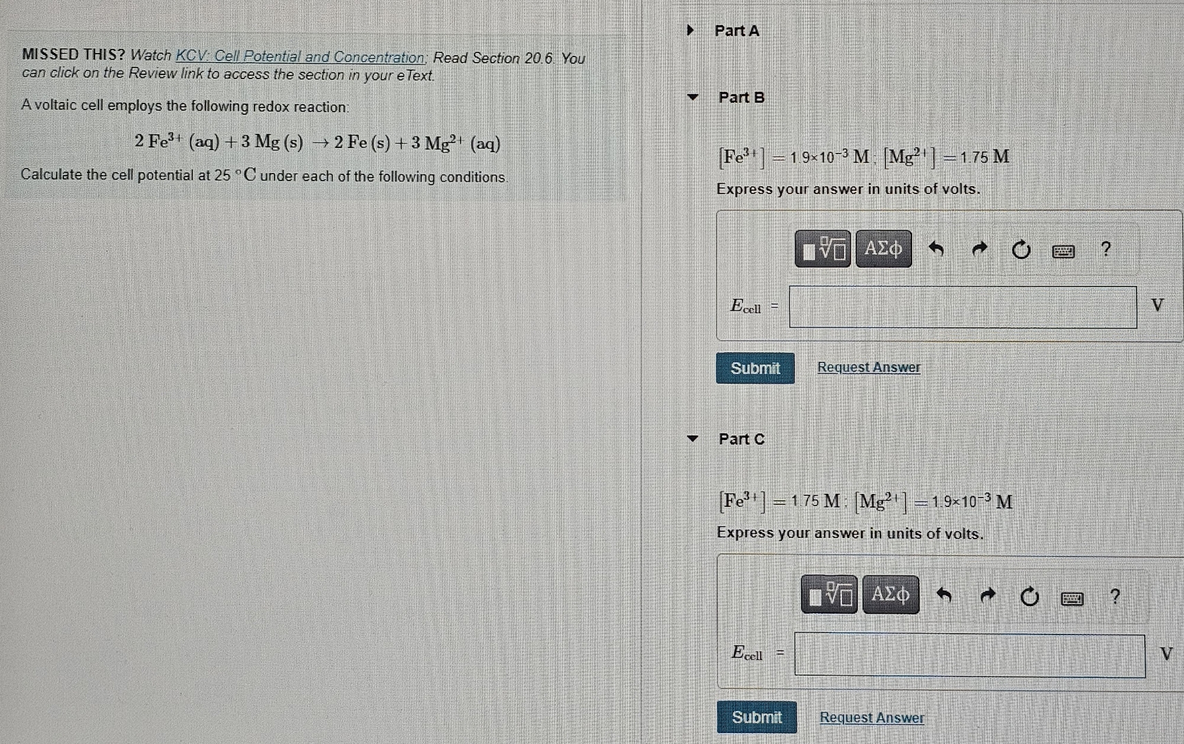 Solved MISSED THIS? Watch KCV: Cell Potential and | Chegg.com