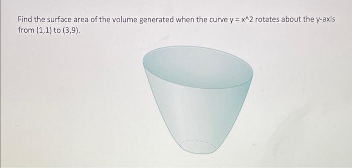 Solved Find the surface area of the volume generated when | Chegg.com
