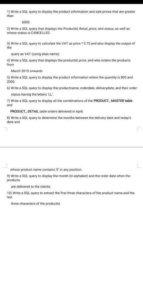 Solved Create the PRODUCT_MASTER table: Insert the following | Chegg.com