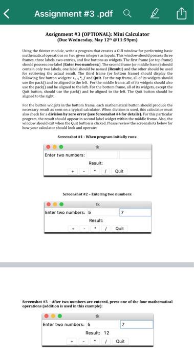 Solved Assignment #3 .pdf a Assignment #3 (OPTIONAL): Mini | Chegg.com