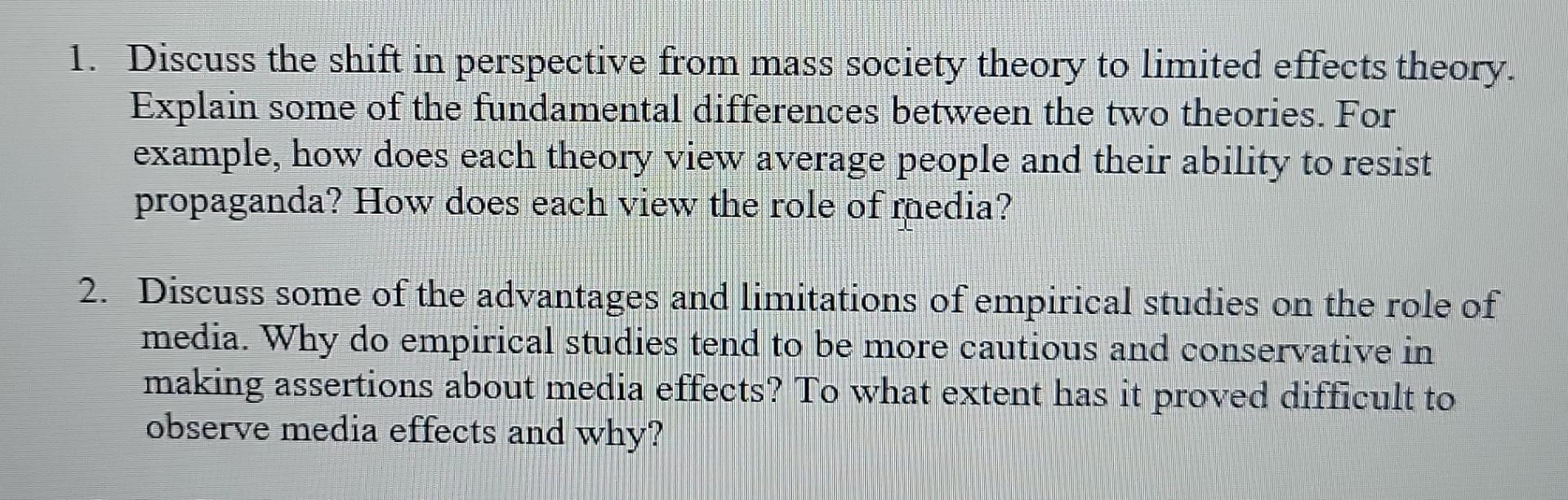 1. Discuss the shift in perspective from mass society | Chegg.com