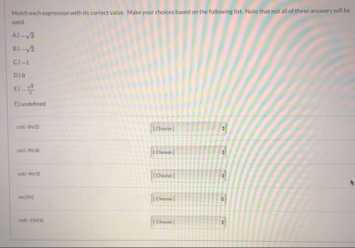Solved Match each expression with its correct value. Make | Chegg.com