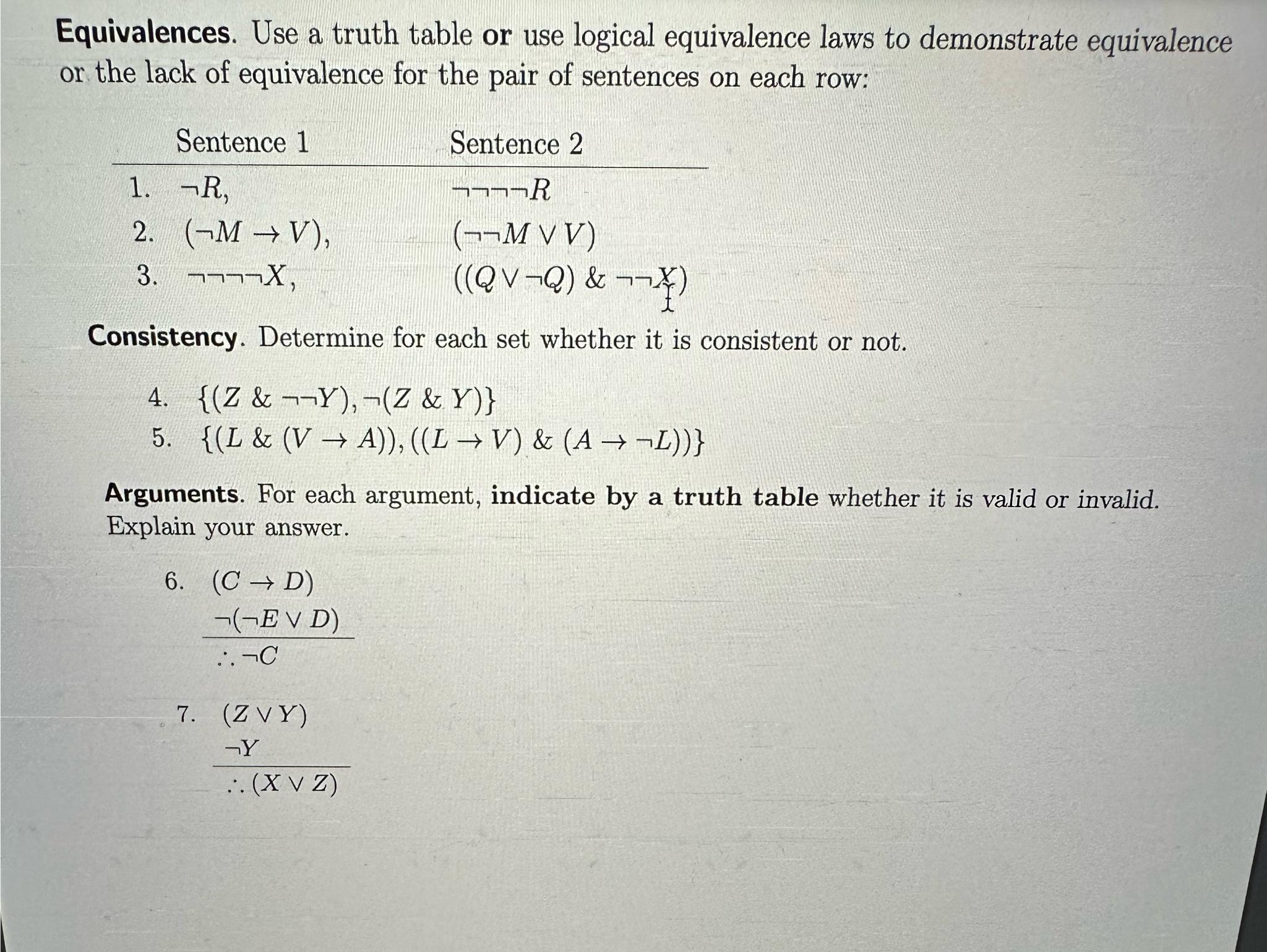 Equivalences. Use a truth table or use logical | Chegg.com