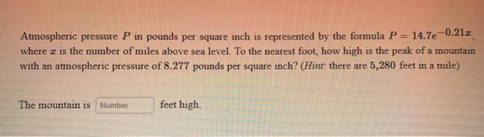 Solved Atmospheric pressure P in pounds per square inch is | Chegg.com