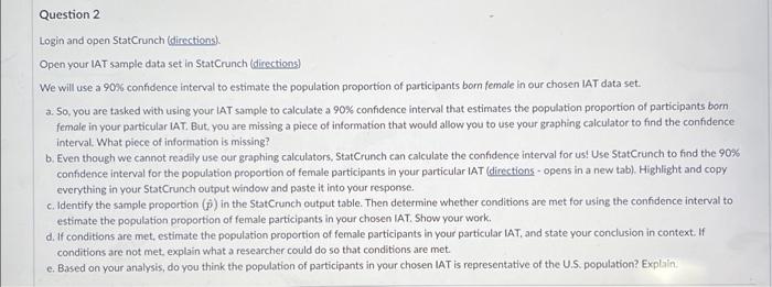 Solved Login and open StatCrunch (directions). Open your IAT | Chegg.com