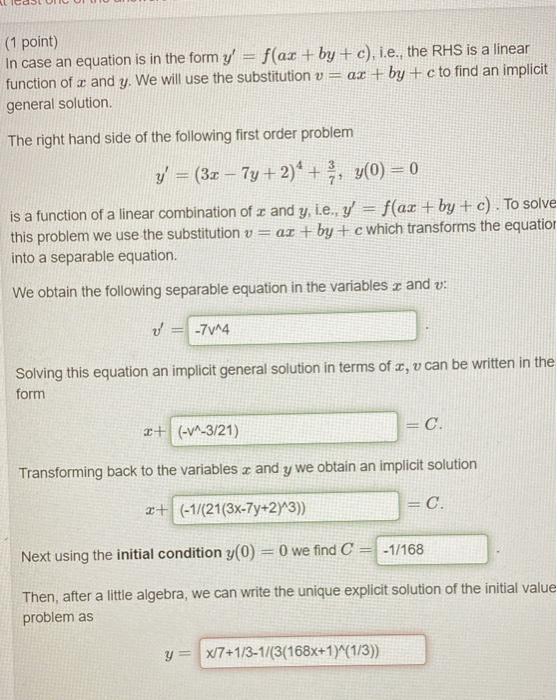 Solved (1 point) In case an equation is in the form | Chegg.com