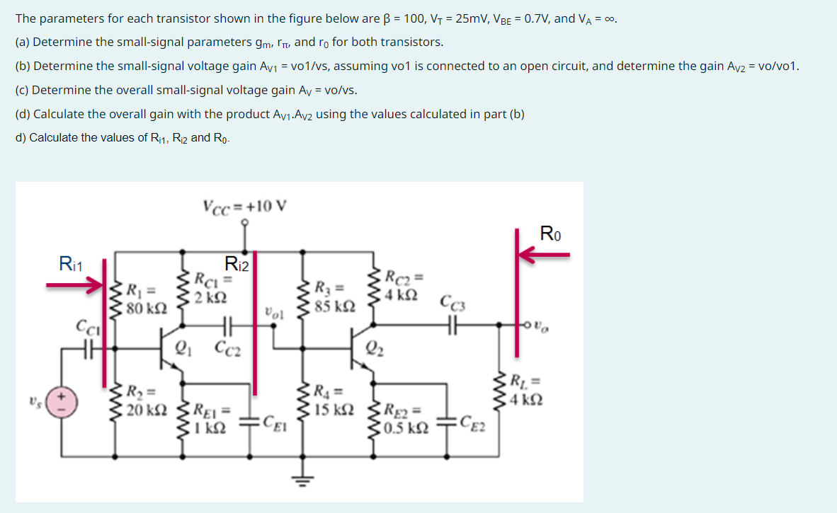 Solved The parameters for each transistor shown in the | Chegg.com