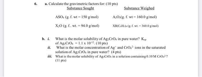 Solved a. Calculate the gravimetric factors for: (10 pts) | Chegg.com
