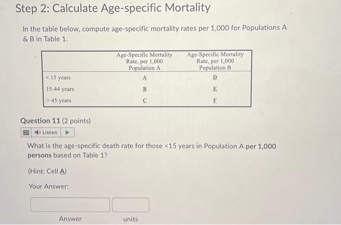 Solved Step 2: Calculate Age-specific Mortality In the table | Chegg.com