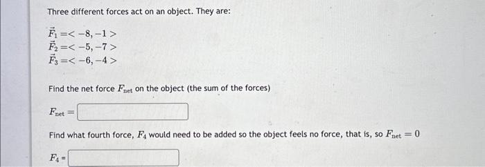 Solved Three different forces act on an object. They are: | Chegg.com