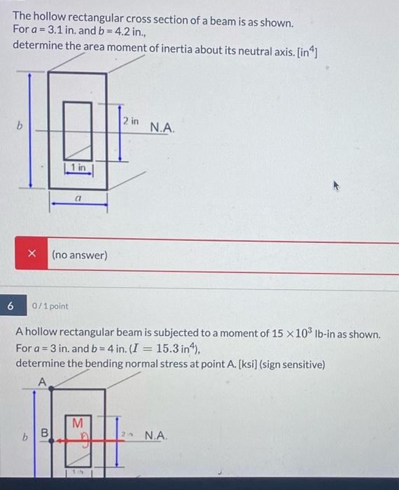 Solved The hollow rectangular cross section of a beam is as | Chegg.com