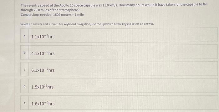 Solved The re-entry speed of the Apollo 10 space capsule was | Chegg.com