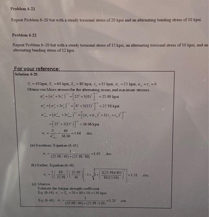Repeat Problem 6-20 but with a steady torsional | Chegg.com