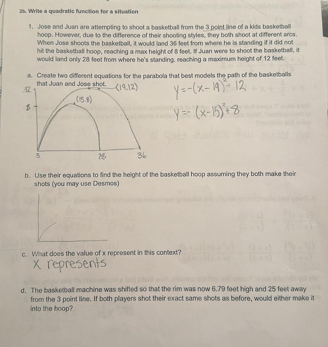 Solved 2b. ﻿Write a quadratic function for a situationJose | Chegg.com
