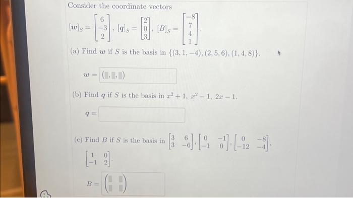 Solved Consider the coordinate vectors | Chegg.com