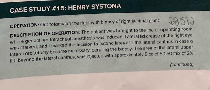 Solved OPERATION: Orbitotomy on the right with biopsy of | Chegg.com