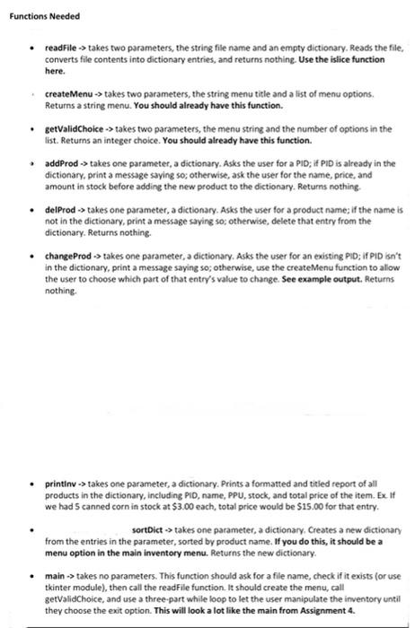 Solved functions Needed - readfile → takes two parameters, | Chegg.com