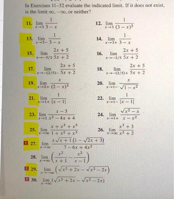 Solved In Exercises 11-32 evaluate the indicated limit. If | Chegg.com