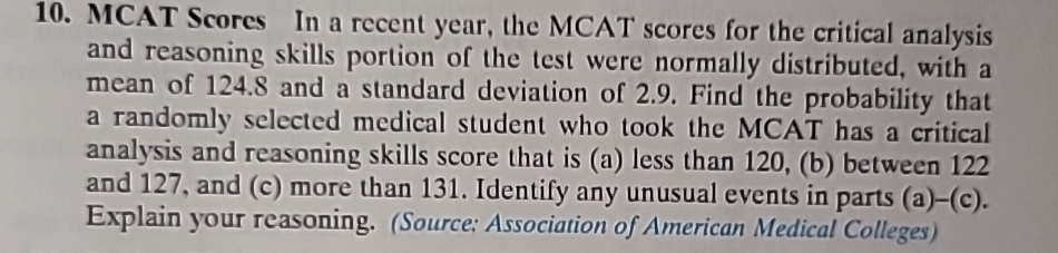 Solved MCAT Scores In a recent year, the MCAT scores for the | Chegg.com