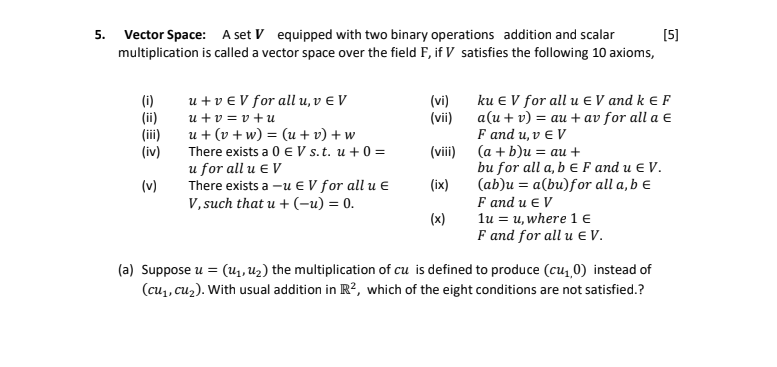 Solved Vector Space: A set V ﻿equipped with two binary | Chegg.com