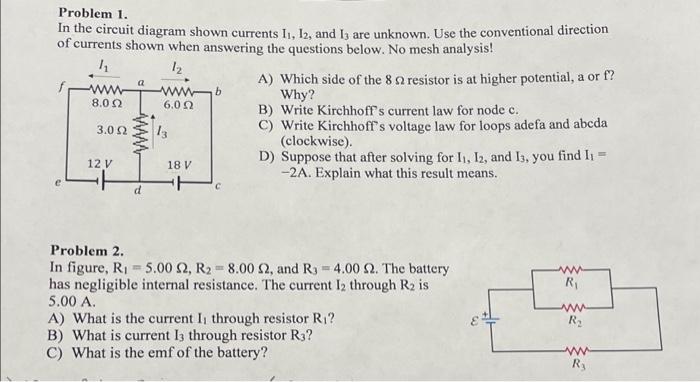Solved Problem 1. In the circuit diagram shown currents I₁, | Chegg.com