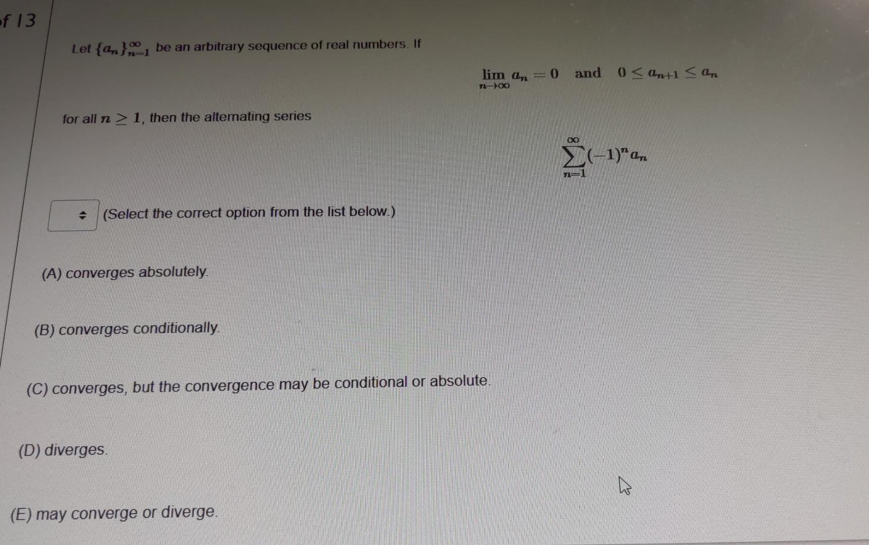 Solved f 13 Let {n} be an arbitrary sequence of real | Chegg.com
