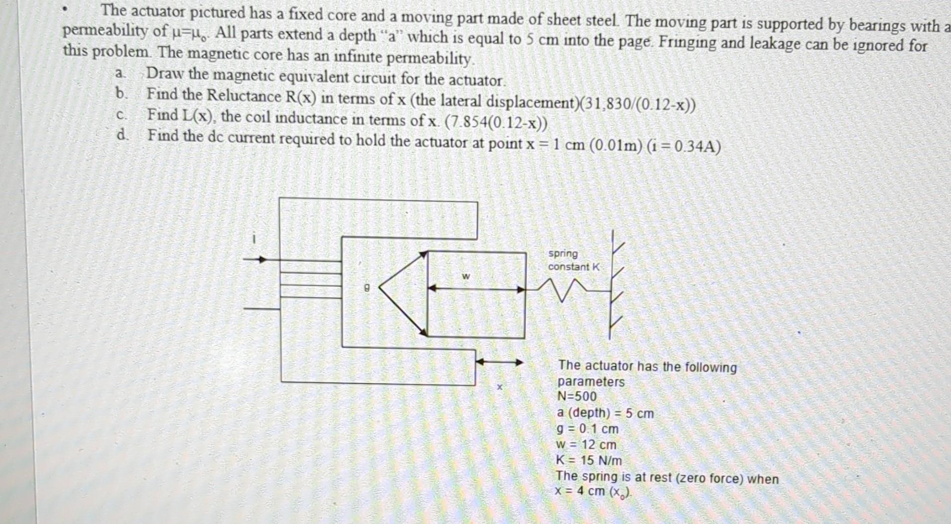 - The actuator pictured has a fixed core and a moving | Chegg.com