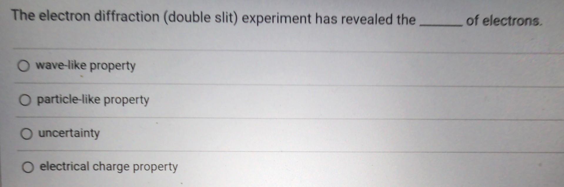 Solved The electron diffraction (double slit) experiment has | Chegg.com