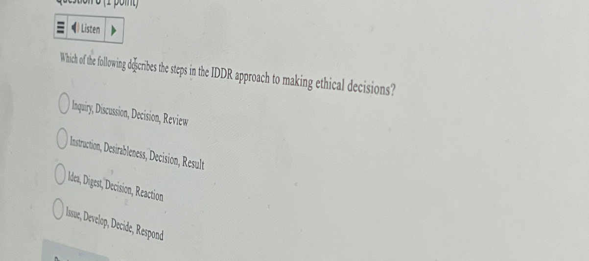 Solved 1 ﻿listenWhich of the following describes the steps | Chegg.com