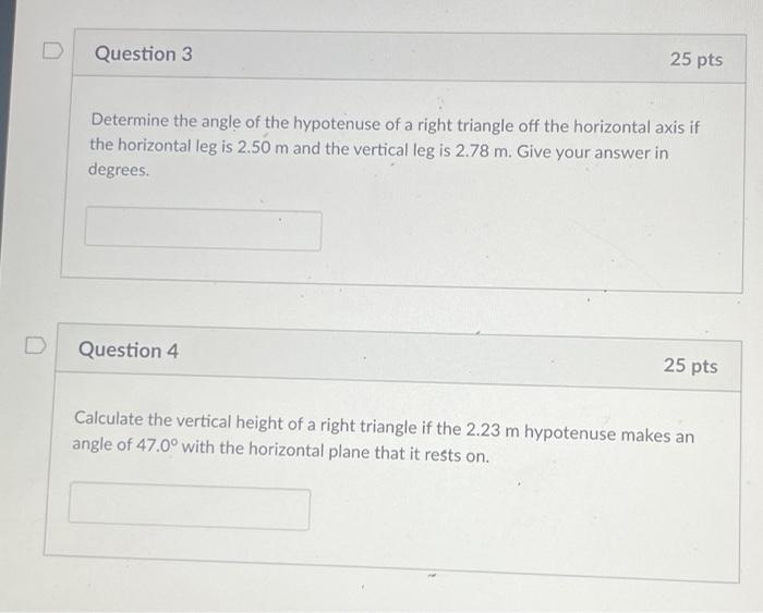 Solved Determine the angle of the hypotenuse of a right | Chegg.com