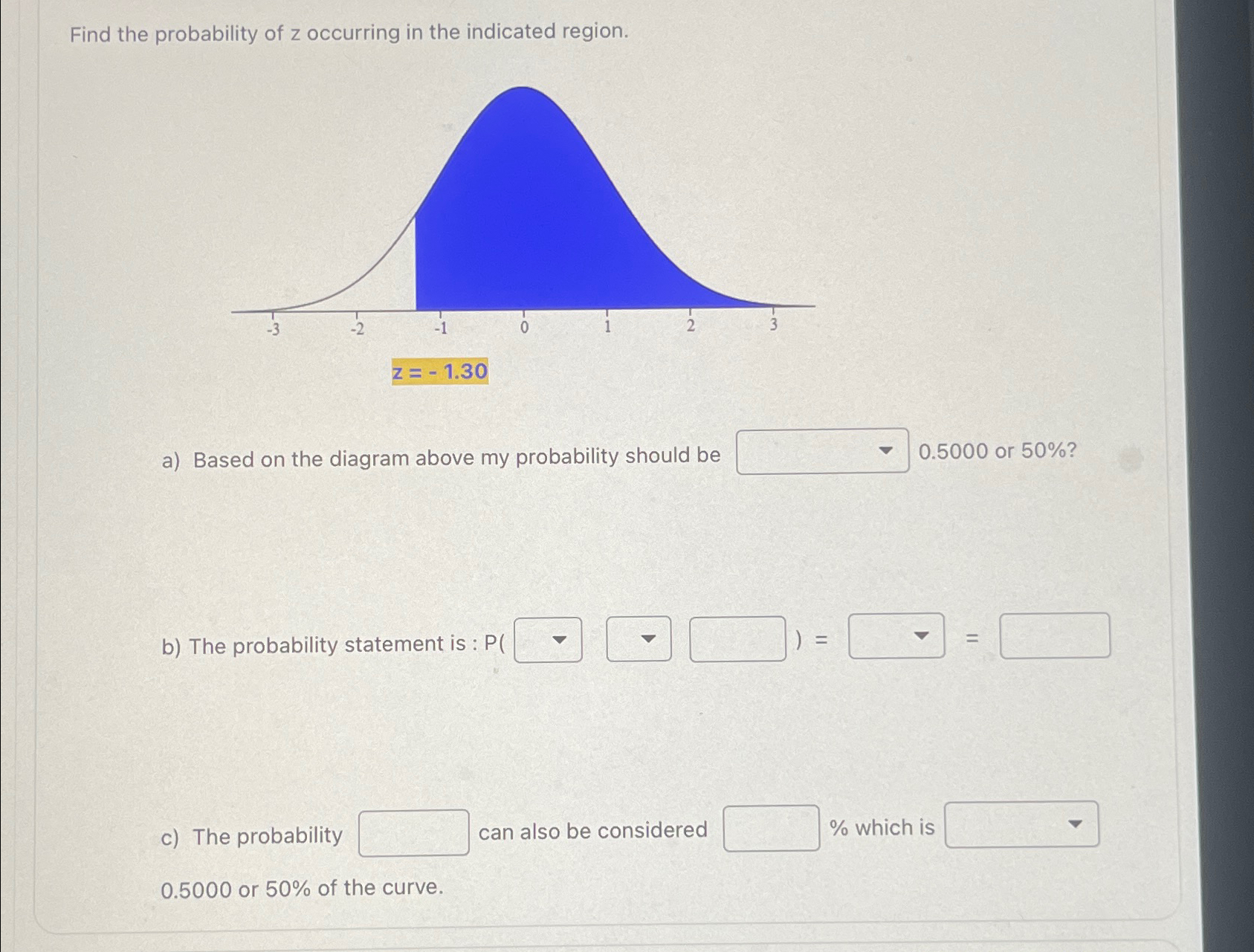 Solved Find the probability of z ﻿occurring in the indicated | Chegg.com